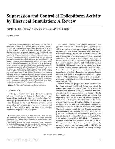 Pdf Suppression And Control Of Epileptiform Activity By Electrical Stimulation A Review