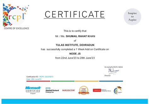 Shumail Rahat Khan On Linkedin Nodejs Certificate