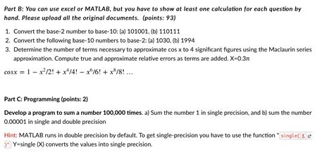 Part B You Can Use Excel Or MATLAB But You Have To Chegg