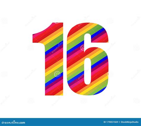 16 Number Rainbow Style Numeral Digit Colorful Number Vector