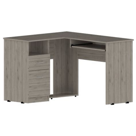 Mix L Shaped Desk Keyboard Tray Two Drawers Single Open Shelf 1