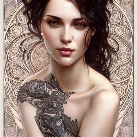 Ultra Realistic Illustration A Hot Brunette Tattooed Stable