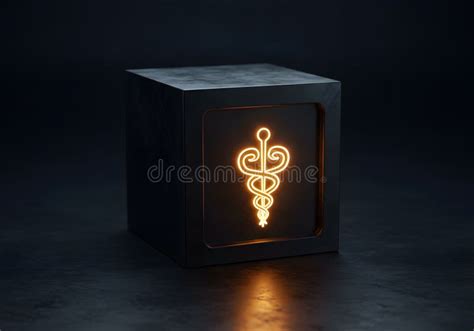 Dark Cube With Glowing Medical Symbol Stock Illustration Illustration Of Focused Orange