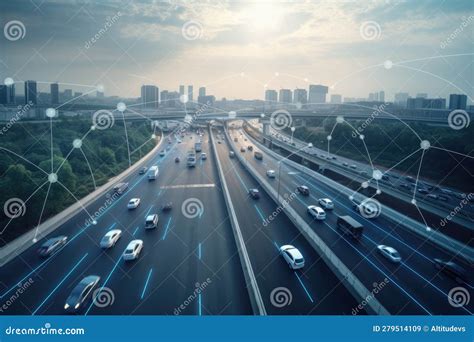 Smart Highway With Automated Connected Vehicles That Communicate With Each Other And The Road