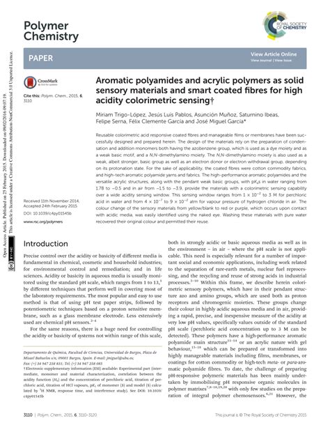 Pdf Aromatic Polyamides And Acrylic Polymers As Solid Sensory