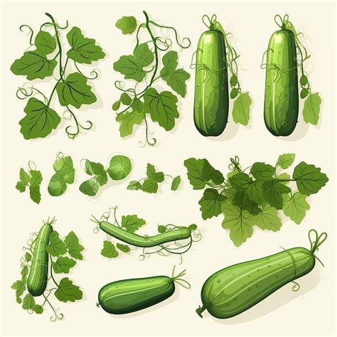 Premium Photo Cucumber Crop With Sliced Elements And Leaves Vector