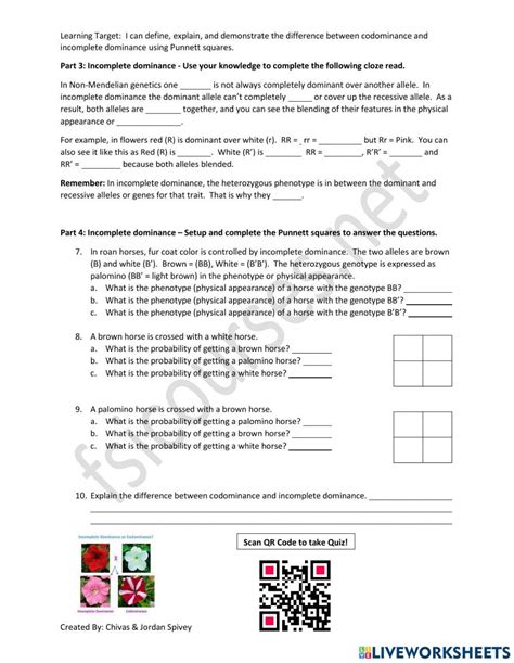 Codominance Vs Incomplete Dominance Interactive Activity