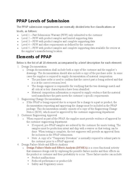Ppap Levels Of Submission And Elements Explained Pdf Business