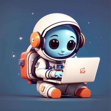 Cute Astronaut Hacker With Laptop Cartoon Vector Icon Premium Ai