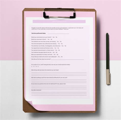 Client Feedback Form For Solo Estheticians Editable Digital Esthetician Client Intake Form