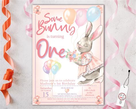 Paper And Party Supplies Invitations Some Bunny Is Turning One Template