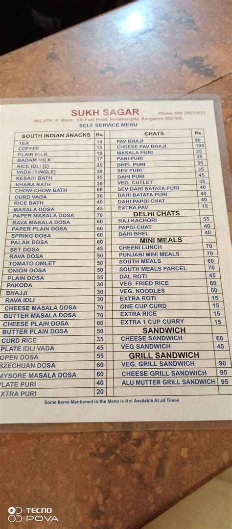 Menu At Sukh Sagar Restaurant Bengaluru Wjmf86h