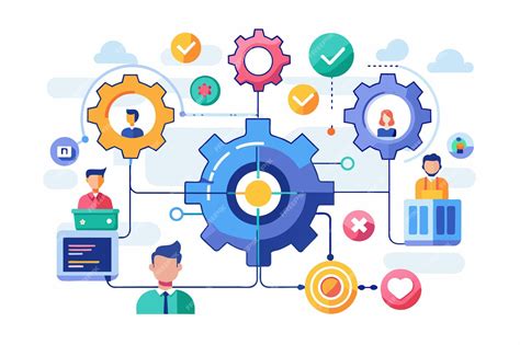 Teamwork And Productivity Concept With Networked Gears And People
