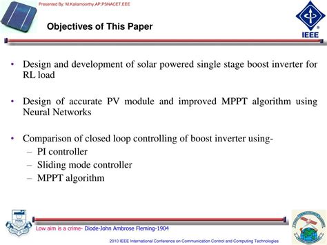 Ppt Solar Powered Single Stage Boost Inverter With Ann Based Mppt