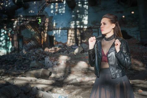 Beautiful Girl In An Abandoned Factory Stock Image Image Of Fashion