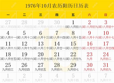 1976年农历阳历表 1976年农历表 1976年日历表 日历网