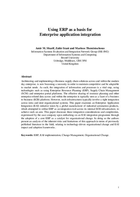 Pdf Using Erp As A Basis For Enterprise Application Integration