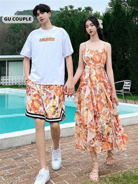 Đồ đôi đi Biển Nam Nữ Set Couple Váy Hai Dây Nữ Maxi áo Nam Quần Short