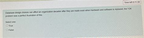 Solved Time Left 0 11 30database Design Choices Can Affect