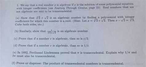 Solved We Say That A Real Number Z Is Algebraic If R Is Chegg