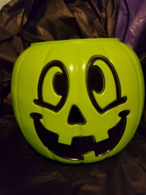 Retro Blow Mold Jack O Lantern Vintage Bright Green General Foam