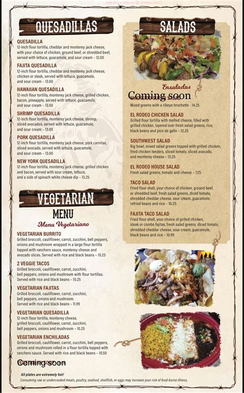 Online Menu Of El Rodeo Mexican Restaurant Cantina Restaurant Payson