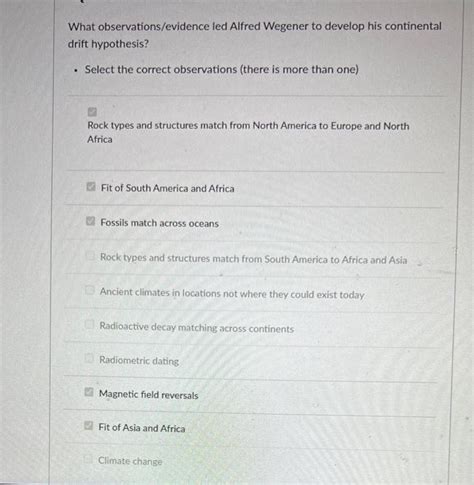 Solved What Observations Evidence Led Alfred Wegener To Chegg