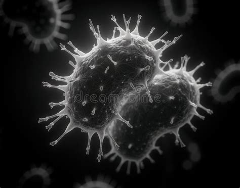 Bacteria Under Electron Microscope Ultra Detailed Black And White Micrograph Showing Intricate