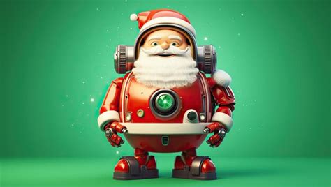 Premium Ai Image A Robotic Santa Claus In A Red Suit Against A Green