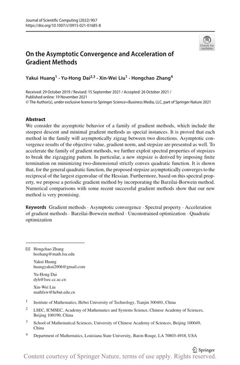 On The Asymptotic Convergence And Acceleration Of Gradient Methods Request Pdf