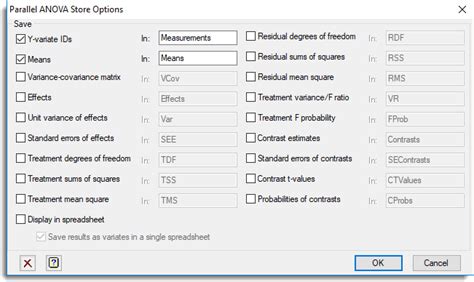 Parallel Anova Store Options • Genstat Knowledge Base