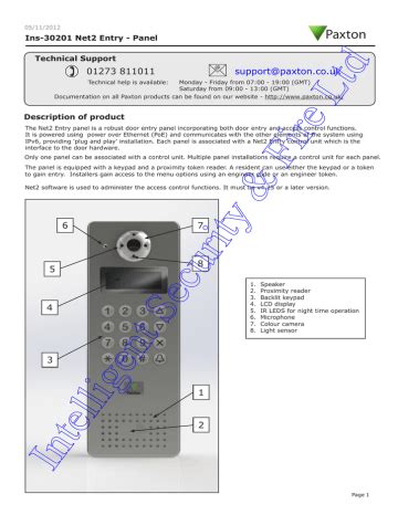 Paxton Net Entry Panel Instructions Manualzz