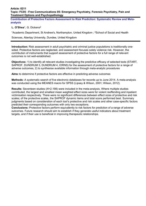 Pdf Contribution Of Protective Factors Assessment To Risk Prediction