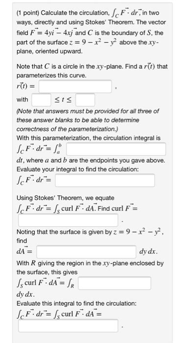 solved 1 point calculate the circulation ff dr in two
