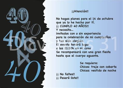 Invitaciones de cumpleaños Cumpleaños 40 Tarjetas invitacion cumpleaños