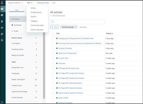 adding editing categories and sections signpost global