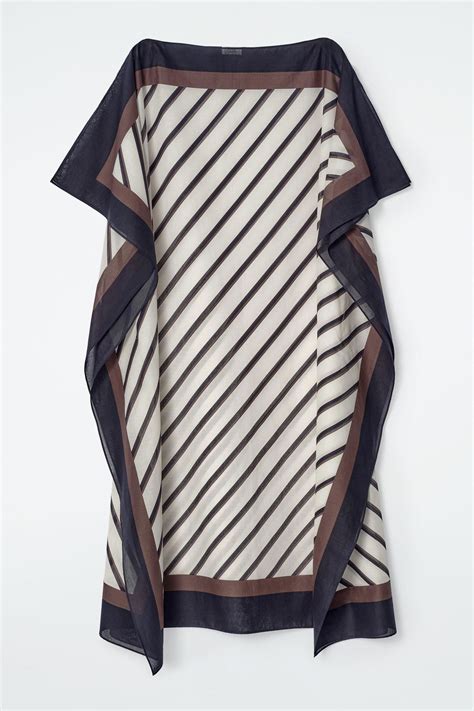 Cos Striped Cotton Kaftan In Ivory Navy Striped Endource