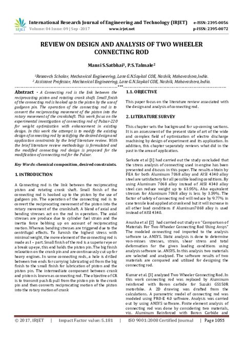 Pdf Review On Design And Analysis Of Two Wheeler Connecting Rod