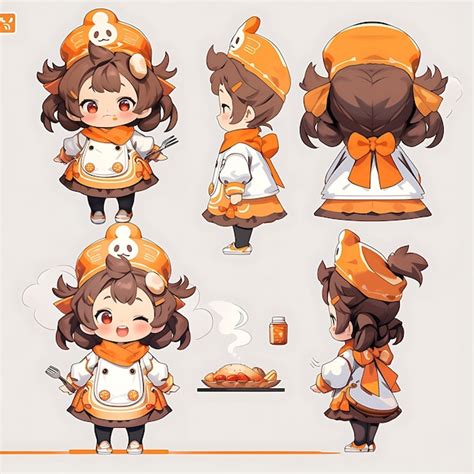 Premium Photo Colorful Female Chibi Kawaii Baker Apron And Chef Hat Warm Colors Rol Creative
