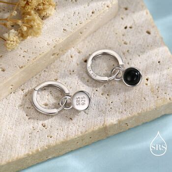 Sterling Silver Dangling Black Onyx Hoop Earrings By Silver Rain Silver