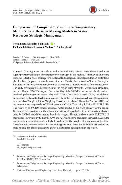 Comparison Of Compensatory And Non Compensatory Multi Criteria Decision