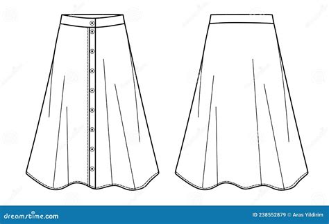 Woman A Shape Skirt With Buttons Technical Drawing Stock Vector
