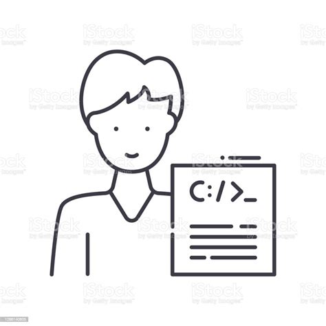 프로그래머 개념 아이콘 선형 격리 된 그림 얇은 선 벡터 웹 디자인 기호 흰색 배경에 편집 가능한 스트로크와 개요 개념 기호