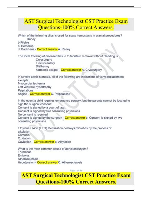 AST Surgical Technologist CST Practice Exam Questions Correct Answers CST NBSTSA Stuvia US