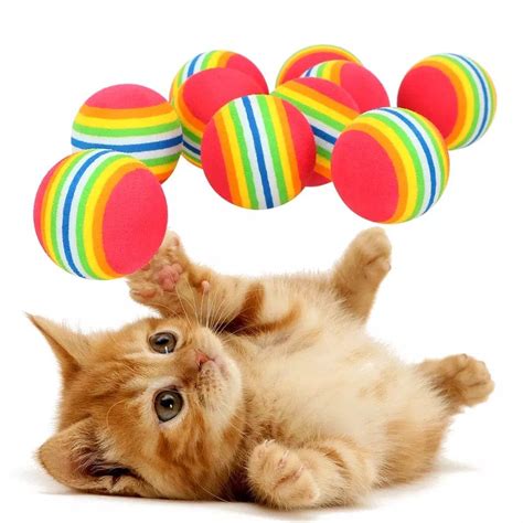 Kutkut Pack Of 10 Foam Balls For Cats Colorful Rainbow Ball Cat Toy S