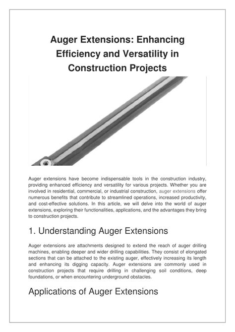 Ppt Auger Extensions Enhancing Efficiency And Versatility In Construction Projects Powerpoint