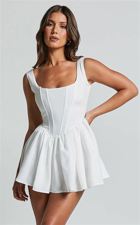 Carolyn Mini Dress Wide Strap Sleeveless Fit And Flare Dress In White