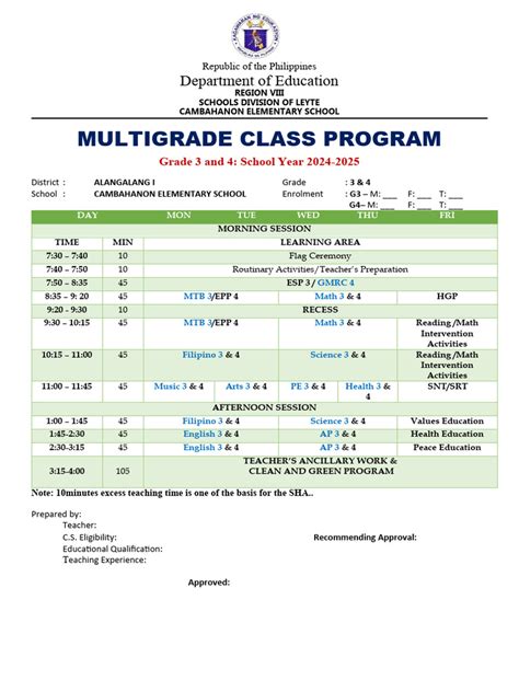 Grade 3and4 Matatag Class Program Pdf