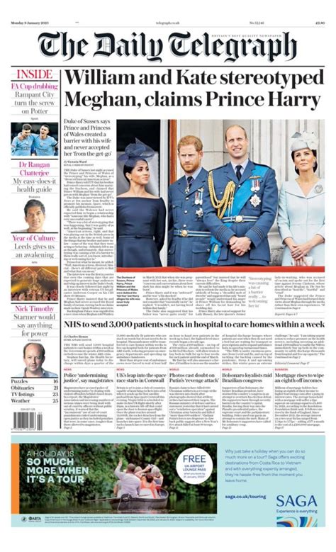 Daily Telegraph Front Page 9th Of January 2023 Tomorrow S Papers Today