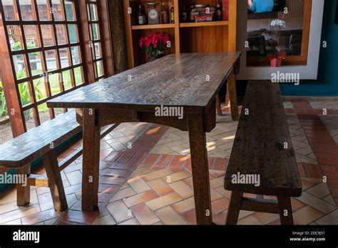 Bench And Rustic Wooden Table Stock Photo Alamy